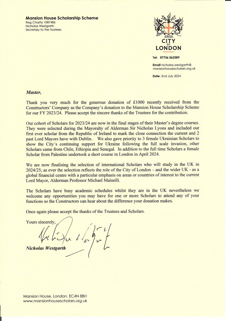 Mansion House Scholarship Scheme - WCC